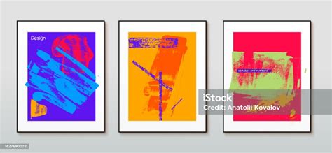 세 개의 현대 미술 포스터 벡터 세트입니다 추상적인 창조적인 미니멀리스트 손으로 그린 벡터 그림 벽 장식 인쇄 포스터 카드 벽화 카펫 교수형 템플릿 트렌디한 브러쉬 스트로크