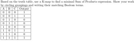 solved based on the truth table use a k map to find a