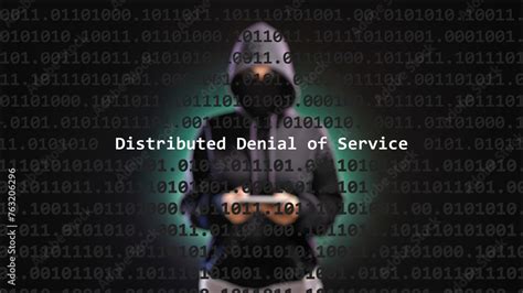 Cyber Attack Distributed Denial Of Service Text In Foreground Screen Anonymous Hacker Hidden