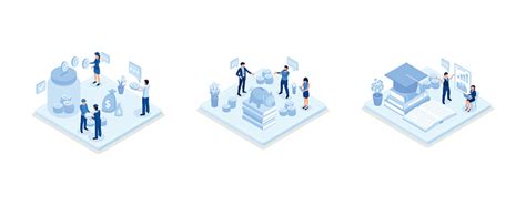 교육과 지식에 돈을 투자하는 학생 캐릭터 개인 재무 관리 및 금융 문맹 퇴치 개념 아이소메트릭 벡터 그림 설정 가격에 대한 스톡