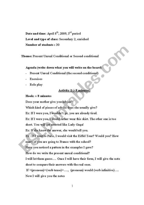 2nd Conditional Lesson Plan Esl Worksheet By Pamverv