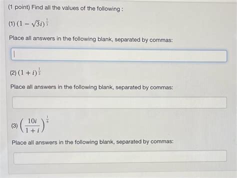 Solved 1 Point Find All The Values Of The Following 1 Chegg Com