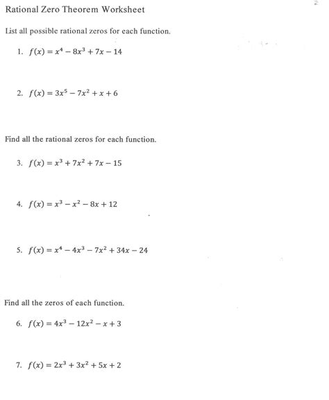 Factoring And Zeros Worksheets