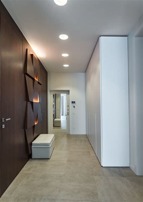 Современный дизайн прихожей коридора Деревянные стеновые панели в прихожей Красивое