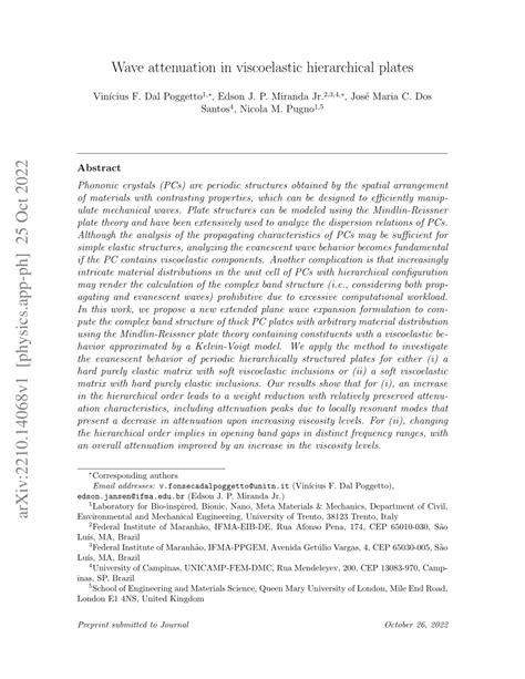 Pdf Wave Attenuation In Viscoelastic Hierarchical Plates