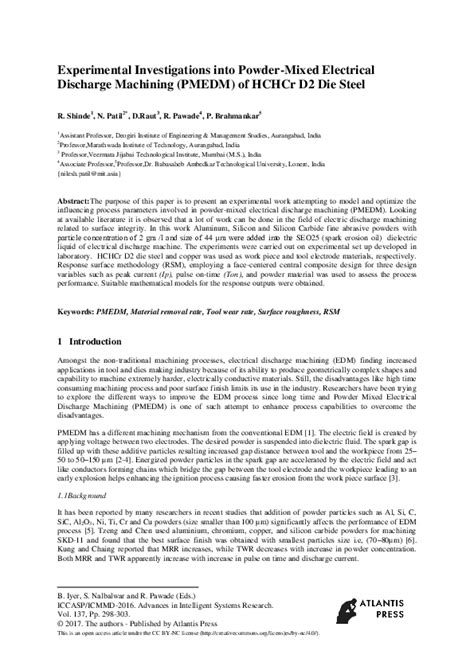 Pdf Experimental Investigations Into Powder Mixed Electrical Discharge Machining Pmedm Of