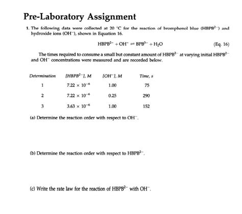 Solved Pre Laboratory Assignment 1 The Following Data Were