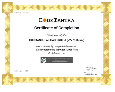 Python Codetantra Programming Learning Shashwitha Reddy