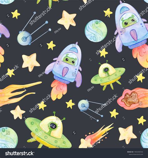 귀여운 만화 우주 우주 여행 매끄러운 스톡 일러스트 1903390744 Shutterstock