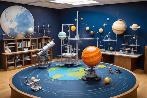 Premium Photo Illustrate A Section Of The Lab Dedicated To Astronomy Featuring Models Of
