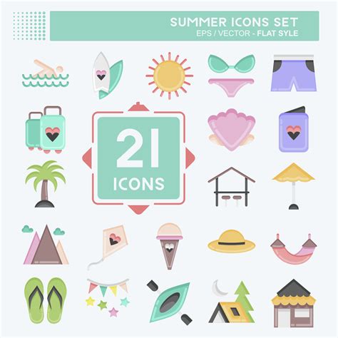 Icon Set Summer Suitable For Education Symbol Flat Style Simple