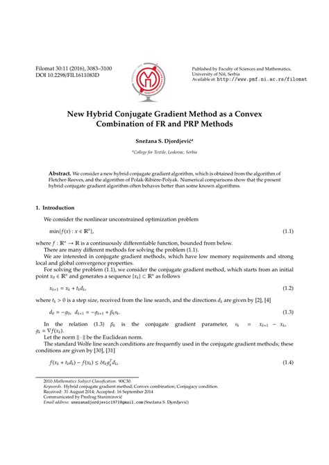 pdf new hybrid conjugate gradient method as a convex combination of