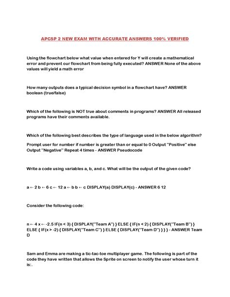 Apcsp Exam Preparation Exercises And Questions Exams Advanced Education Docsity