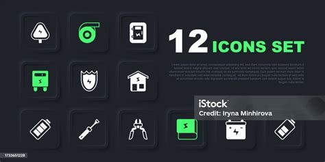 자동차 배터리 배터리 충전 번개 및 방패 전기에 관한 책 전기 계량기 드라이버 롤 접착 테이프 및 펜치 도구 아이콘을 설정합니다 벡터 갈고리 발톱에 대한 스톡 벡터 아트 및