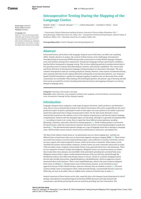 Pdf Intraoperative Testing During The Mapping Of The Language Cortex