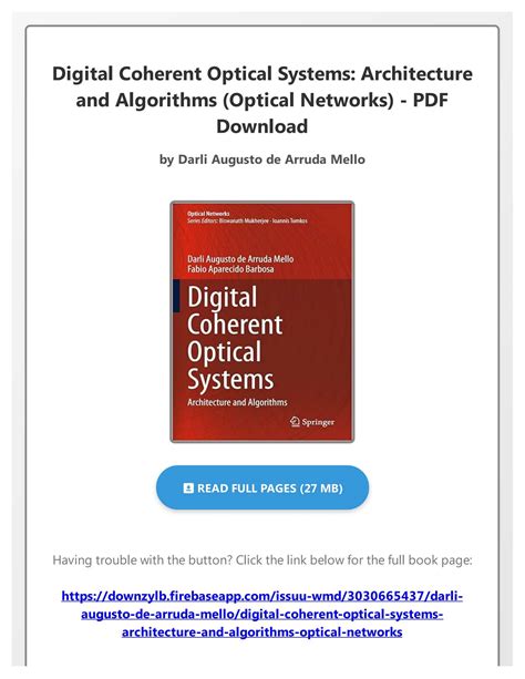 Ebook Digital Coherent Optical Systems Architecture And Algorithms Optical Networks By