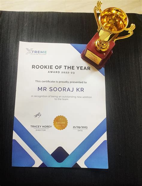 Sooraj K R On Linkedin Happy To Receive Rookie Of The Year From My Very First Company Xtreme…