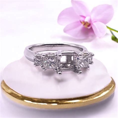 14k White Gold Princess Cut Diamond Semi Set Engagement Ring 97ctw