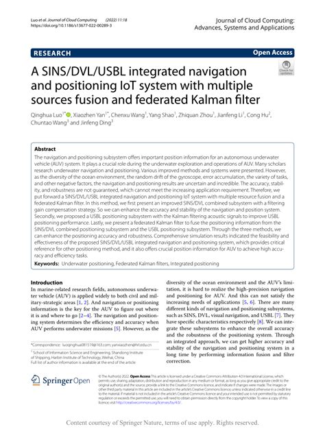 Pdf A Sins Dvl Usbl Integrated Navigation And Positioning Iot System With Multiple Sources