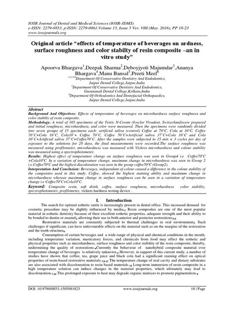 Bhargava Et Al 2016 Effects Of Temperature Of Beverages On Ardness Surface Roughness And