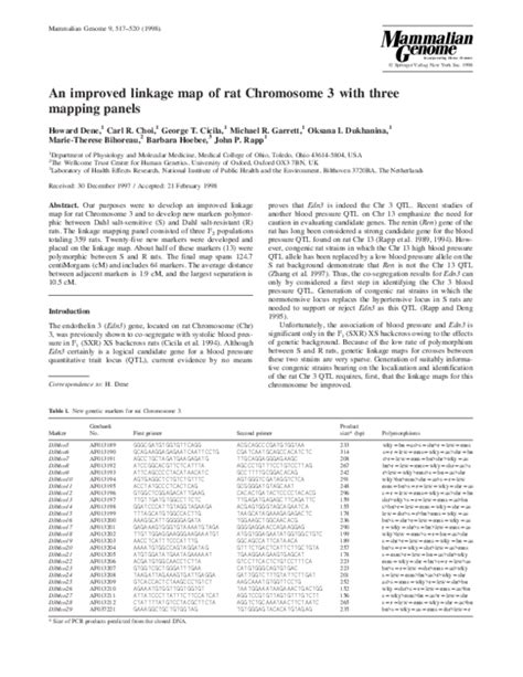 Pdf An Improved Linkage Map Of Rat Chromosome 3 With Three Mapping Panels