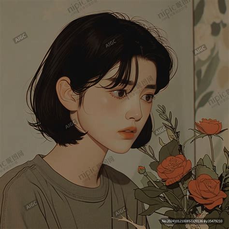 Ai创作图人物插画短发女生 韩系插画 女生插画绘画 头像约稿 人物情绪插画 韩国女性失量插画 少女头像插画 板绘人像 人物半身插画 插画头像 插画半身像 写实人物插画 短发女孩手绘头像 板绘