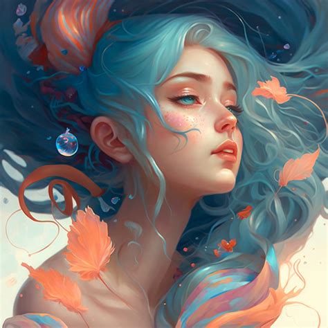 Фото Девушка с голубыми волосами под листопадом