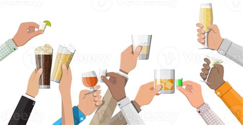 Hands Group Holding Glasses With Alcohol 35857166 Png