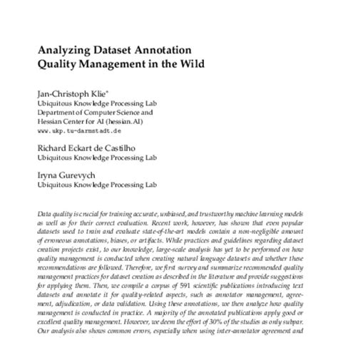 Analyzing Dataset Annotation Quality Management In The Wild Acl Anthology