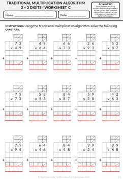 Traditional Multiplication Algorithm Worksheets TpT
