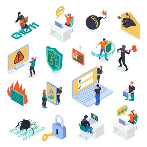 Premium Vector Cyber Security Isometric Set Of Malicious Software And Hacker Activity Isolated