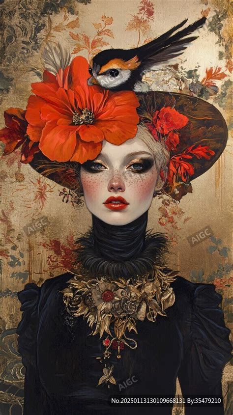 Ai创作图欧美风插画 宫廷风插画 欧美风格插画 高级感女插画 欧美风格鸟花卉 欧美古风装饰画 欧美风绘画 欧美插画 欧美风女孩插画 写实唯美