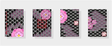 국립 동양 패턴 Multiсolored 물고기 잉어 잉어와 사쿠라 꽃 규모 커버 비즈니스 카드 잡지에 대 한 최신 유행 현대