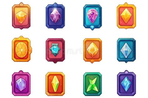 Colorful Stone Game Ui Set With Fantasy Menu Designs For Magical Gameplay Experience Stock