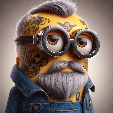 A Grumpy Old Minion With Tattoos And A Beard And Glasses Premium Ai Generated Image