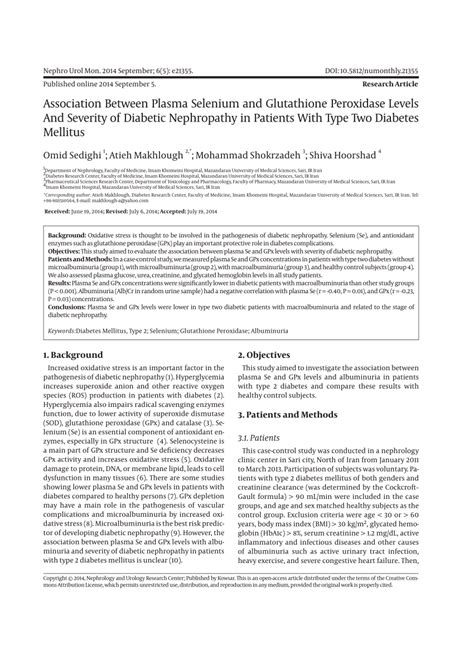 Pdf Association Between Plasma Selenium And Glutathione Peroxidase