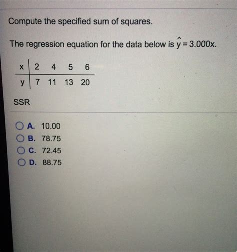 solved compute the specified sum of squares the regression