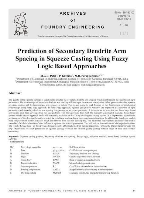 Pdf Prediction Of Secondary Dendrite Arm Spacing In Squeeze