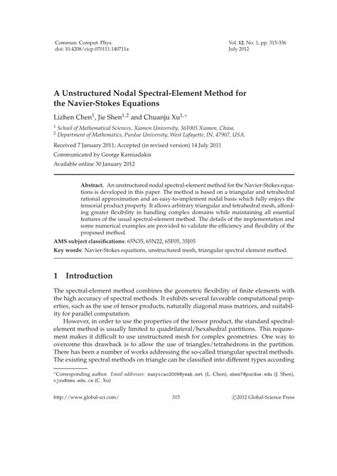 Pdf A Unstructured Nodal Spectral Element Method For The Navier Stokes Equations