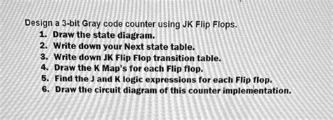 Solved Design A 3 Bit Gray Code Counter Using Jk Flip Flops 1draw The State Diagram 2write