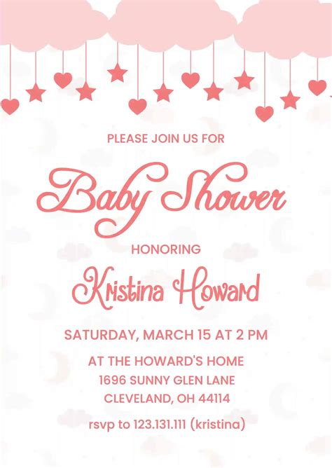 사랑 별과 달 무료 베이비 샤워 초대장 템플릿 Invitanku