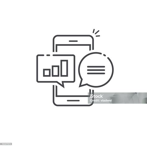 그래프 및 차트 거품 아이콘 핸드폰에 분석 채팅 메시지 휴대 전화 통계 또는 분석 Sms 토크 벡터 일러스트 레이 션 라인 개요 아트에 다이어그램 데이터 알림 스마트폰