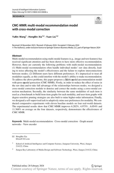 Cmc Mmr Multi Modal Recommendation Model With Cross Modal Correction