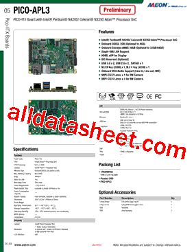 PICO APL A Datasheet PDF AAEON Technology
