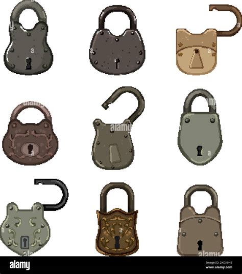 Padlock Vintage Set Cartoon Vector Illustration Stock Vector Image And Art Alamy