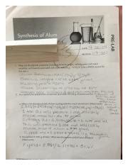 Synthesis Of Alum Pre Lab Synthesis Of Alum PRE LAB DATE SECTION