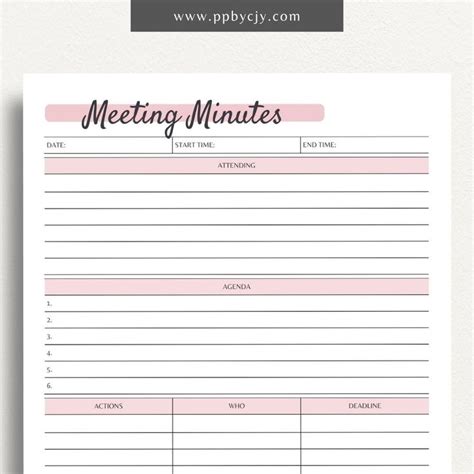 Meeting Minutes Printable Efficient Documentation For Communication Meeting Printables