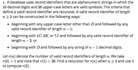 Solved 1 A Database Uses Record Identifiers That Are