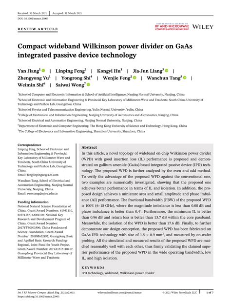 Compact Wideband Wilkinson Power Divider On Gaas Integrated Passive Device Technology Request Pdf