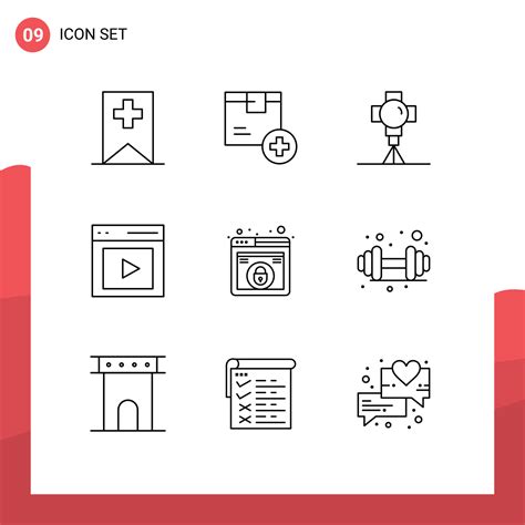 User Interface Pack Of 9 Basic Outlines Of Vide Interface Cinema Content Movies Editable Vector
